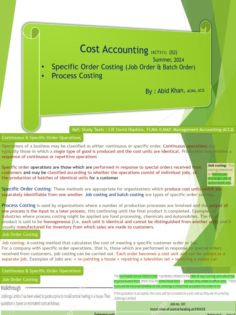 Lecture 3 & 4 Job Order and Process Costing | PDF | Business | Business Economics