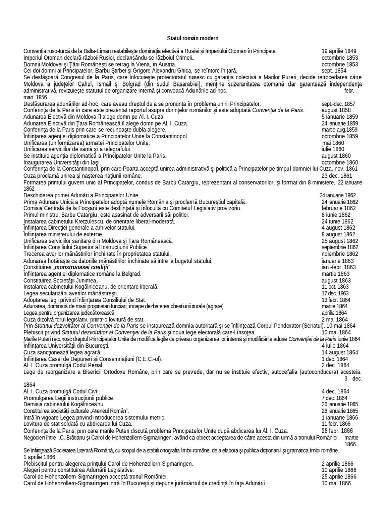Cronologie Statul Român Modern | PDF