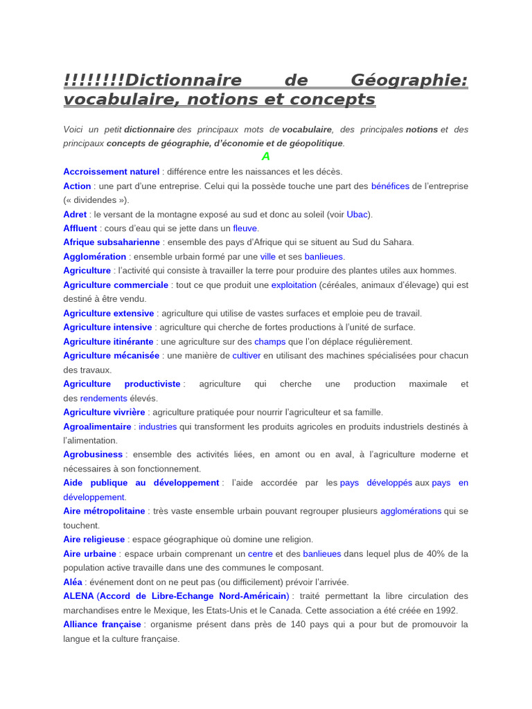 Dictionnaire de Géographie | PDF