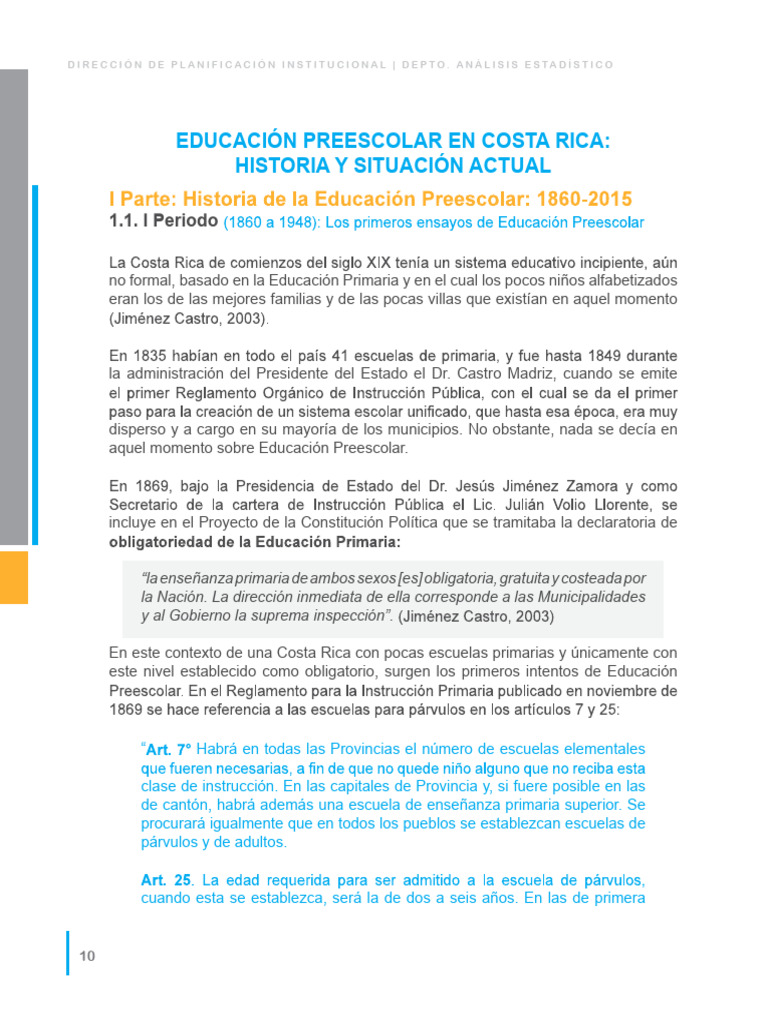 Historia de la Educación Preescolar en Costa Rica | PDF | Educación de ...