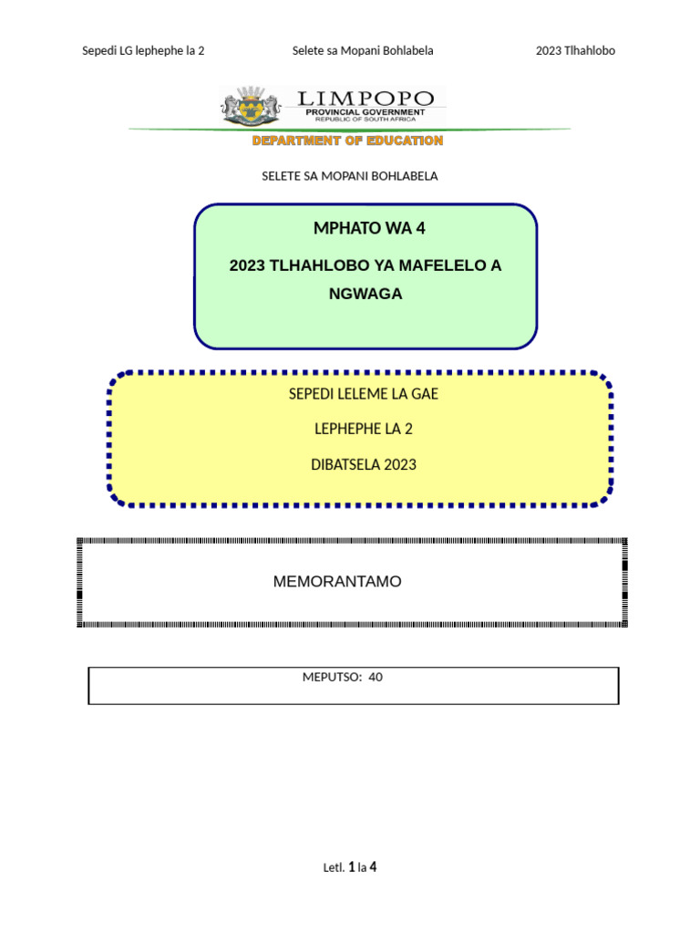 2023 Sepedi Grade 4 Memo | PDF