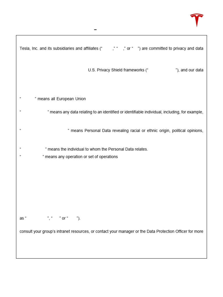 Tesla Global Data Handling Policy | PDF