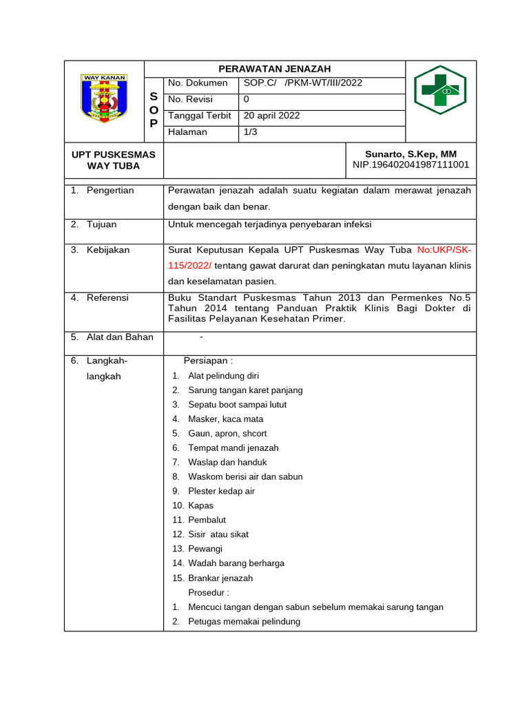 Sop Perawatan Jenazah | PDF