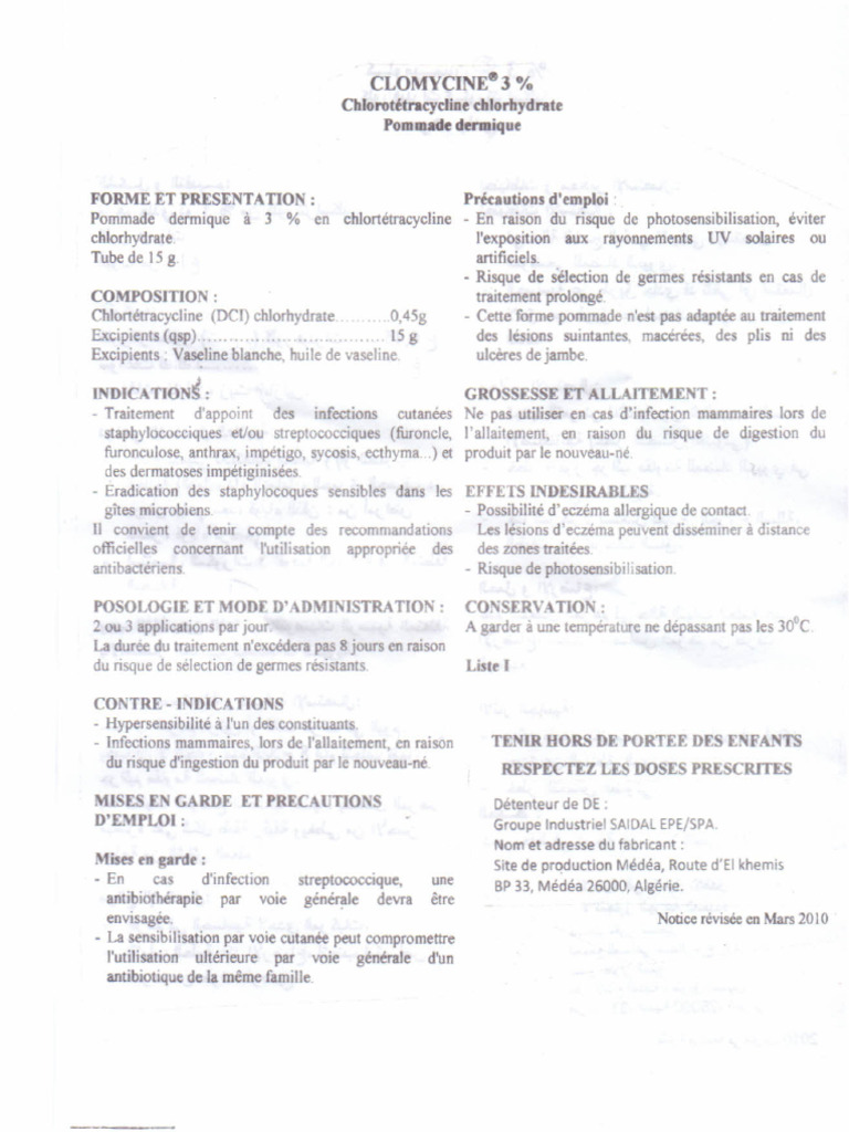 Notice Clomycine 0.03 Pde - Derm. T 15g | PDF