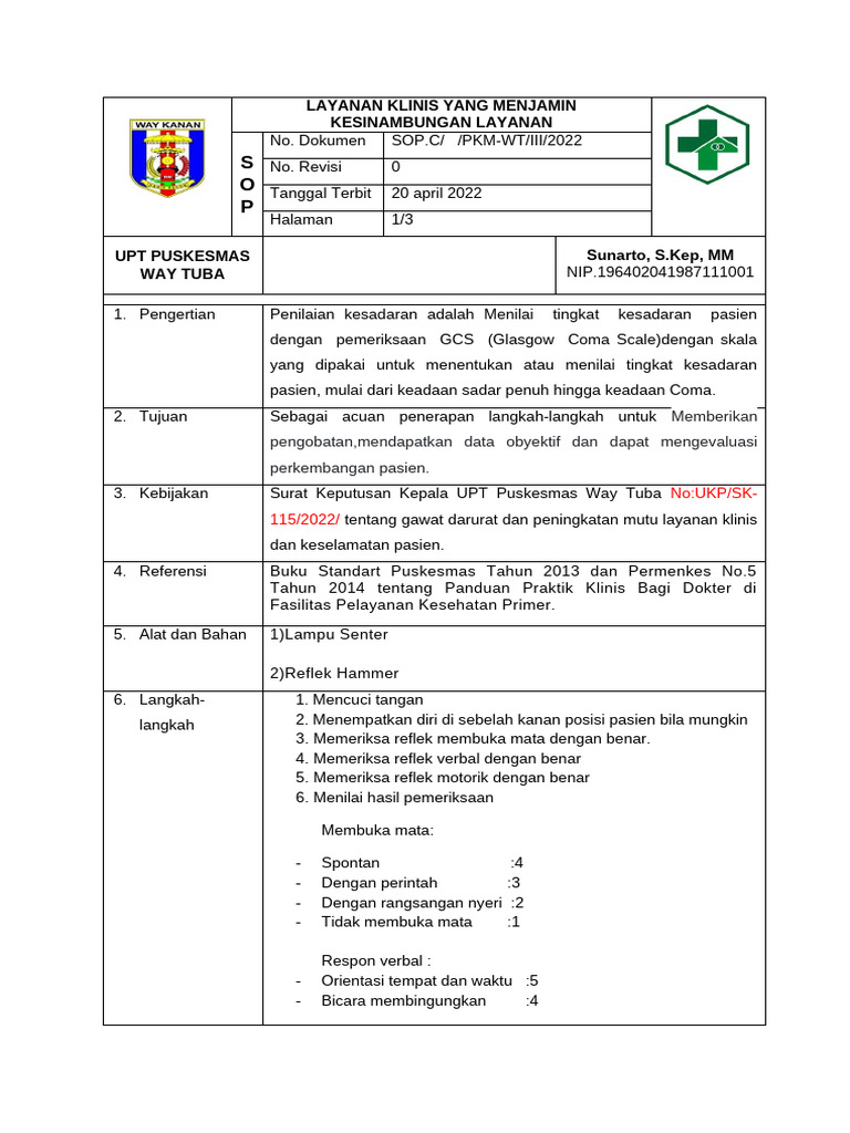 Sop Layanan Klinis Kesinambungan | PDF