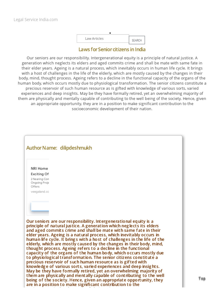 Laws For Senior Citizens in India | PDF | Palliative Care | Politics
