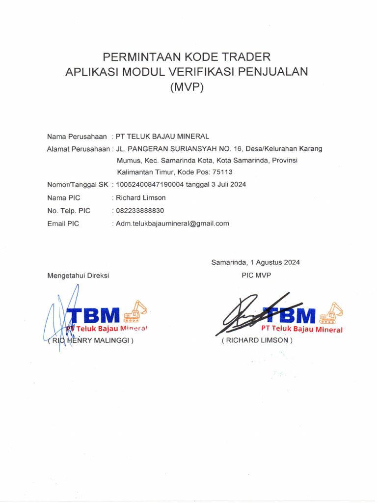 Permintaan Kode Trader TBM | PDF