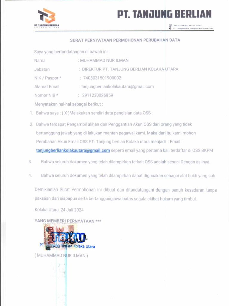 Surat Permohonan Oss | PDF