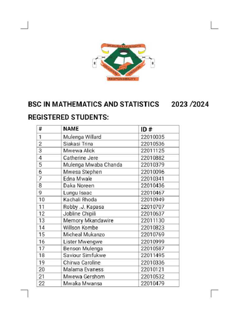 BSC IN MATHEMATICS AND STATISTICS 2023 - Phoenix | PDF