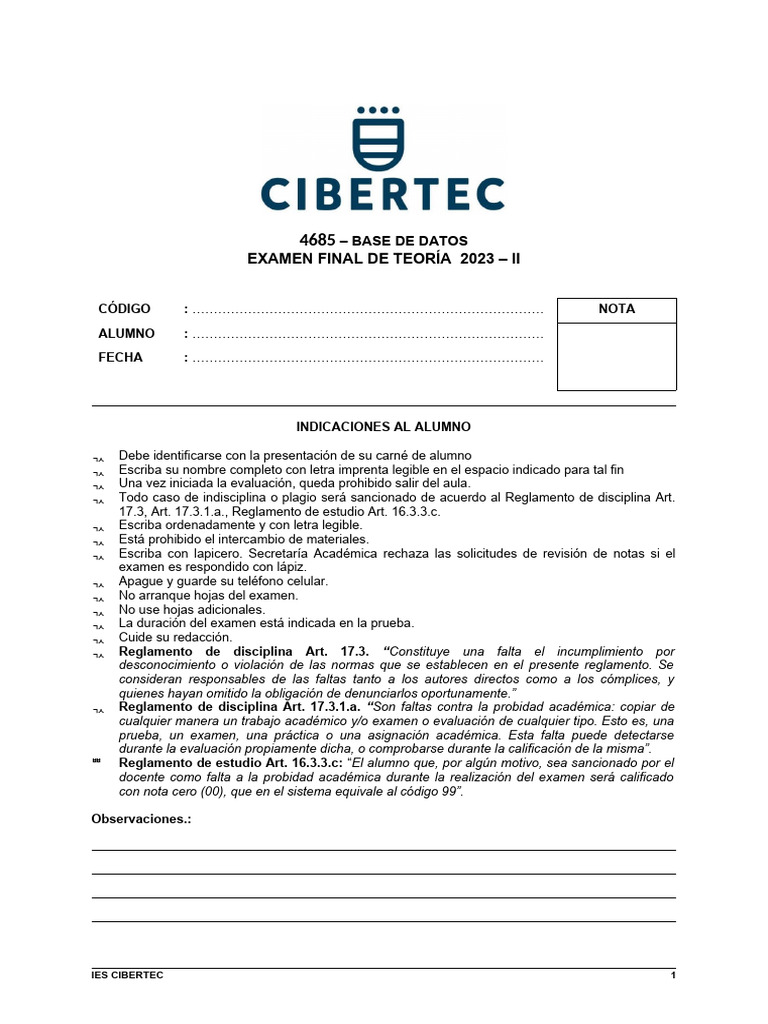 4685 Base de Datos EF Diurno1 | PDF