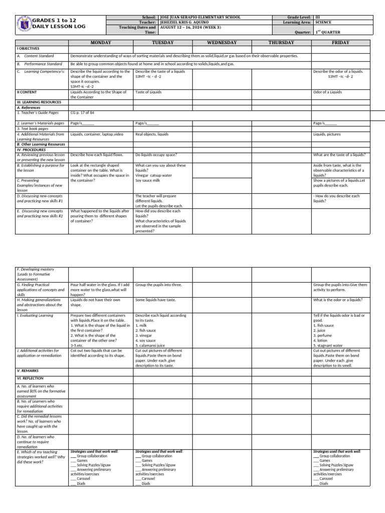DLL Science-3 Q1 W3 | PDF