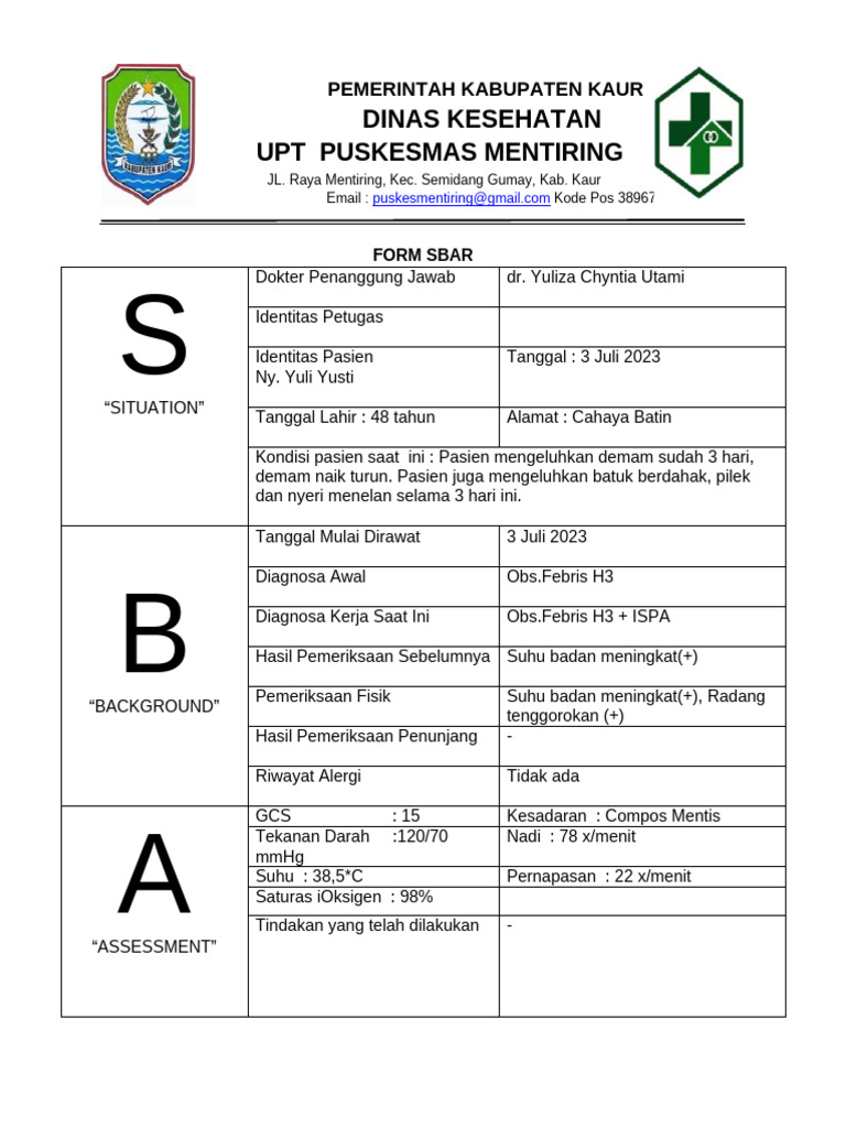 komunikasi efektif serah terima pasien dengan SBAR | PDF