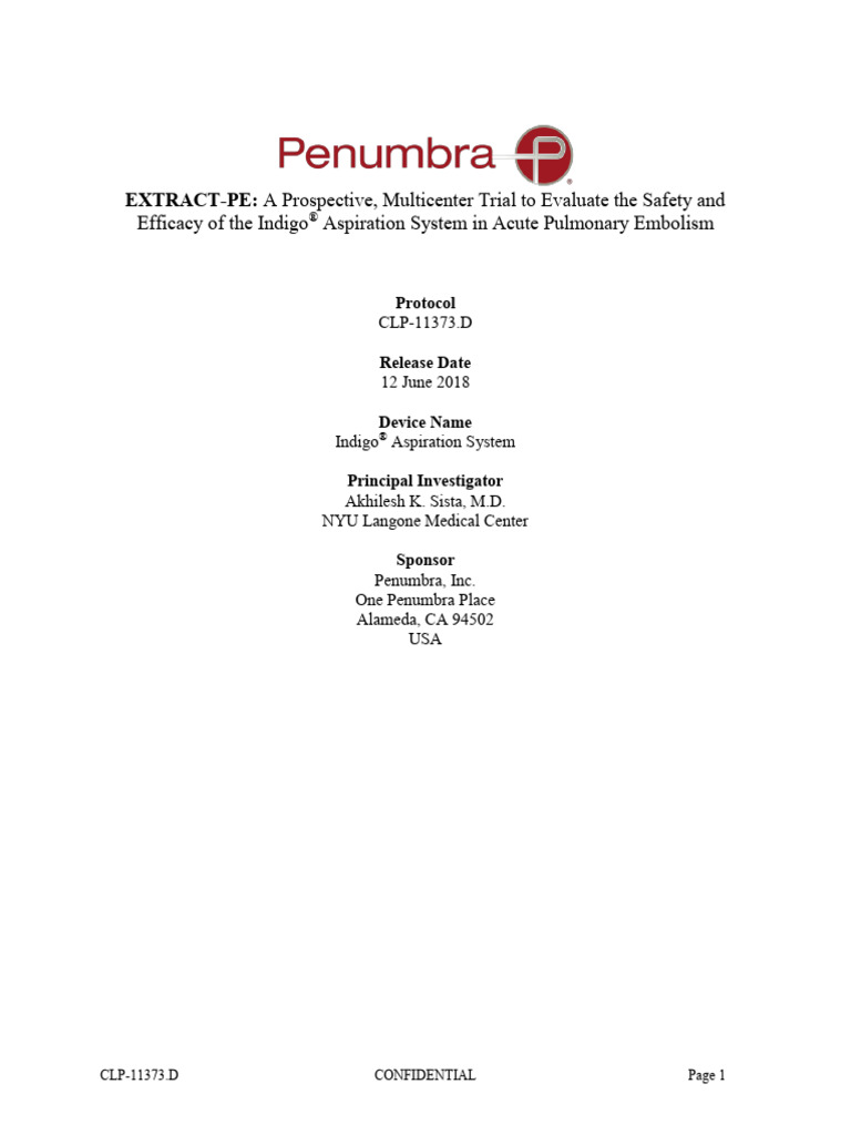 Penumbra EXTRACT PE Protocol | PDF
