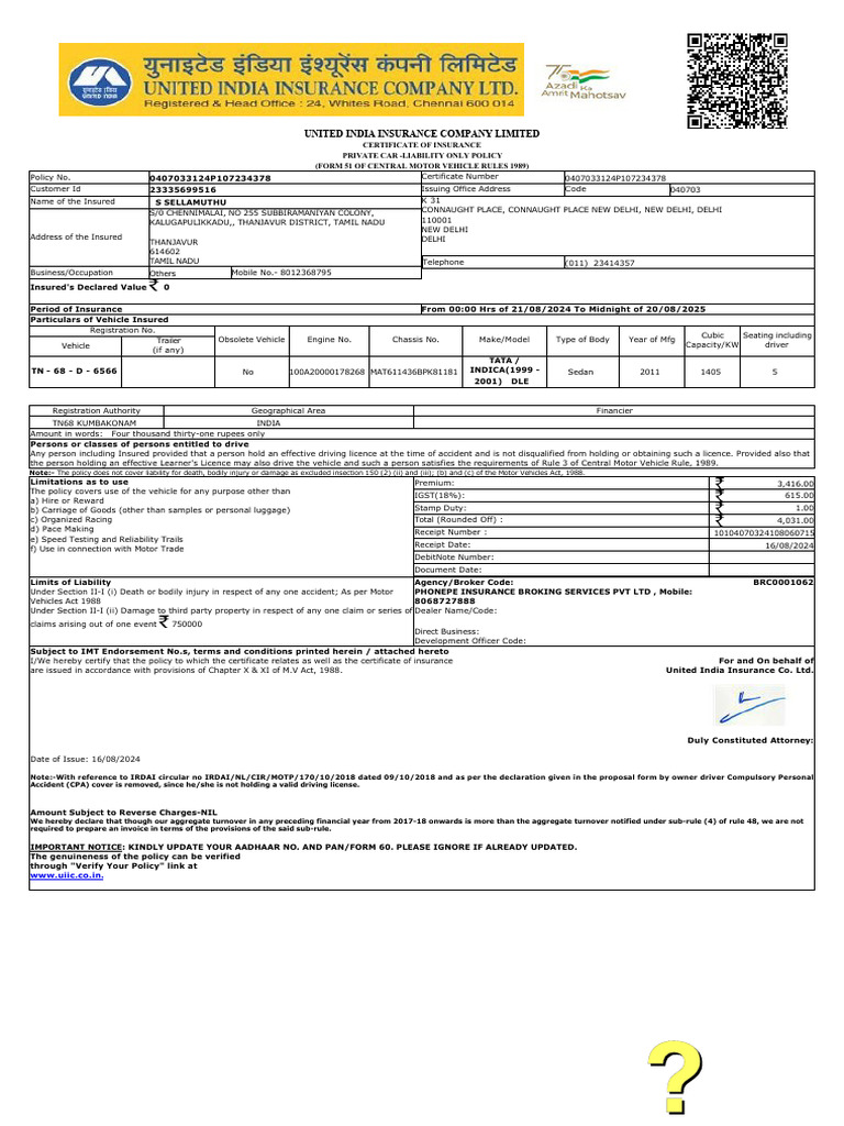 United India Insurance Company Limited: This Document Is Digitally ...