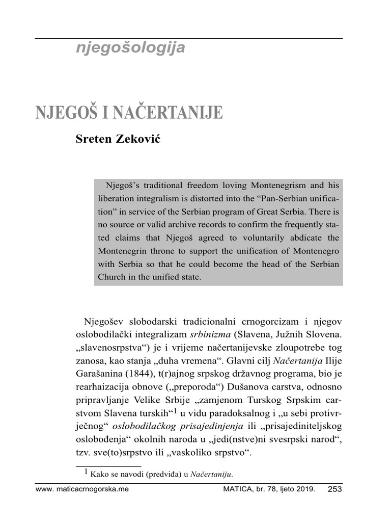 16 Sreten Zekovic Njegos i Nacert | PDF
