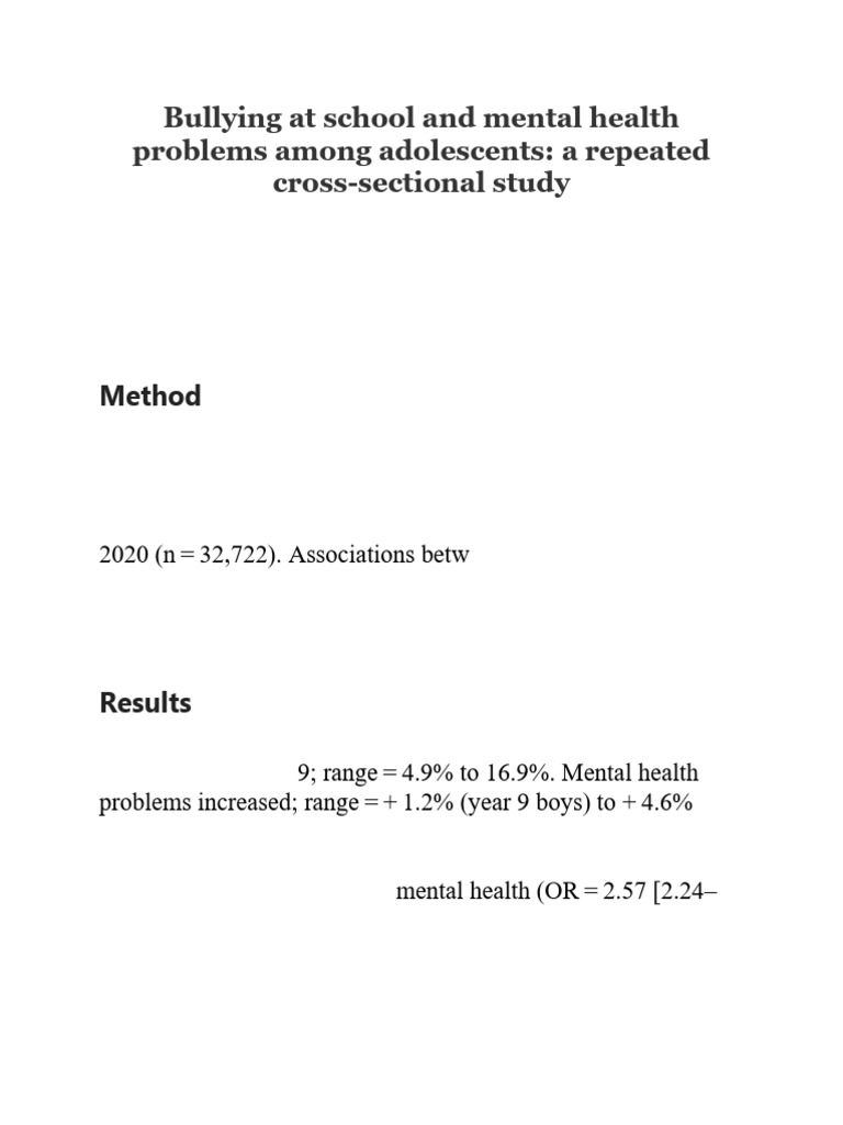 Bullying at School and Mental Health Problems Among Adolescents | PDF