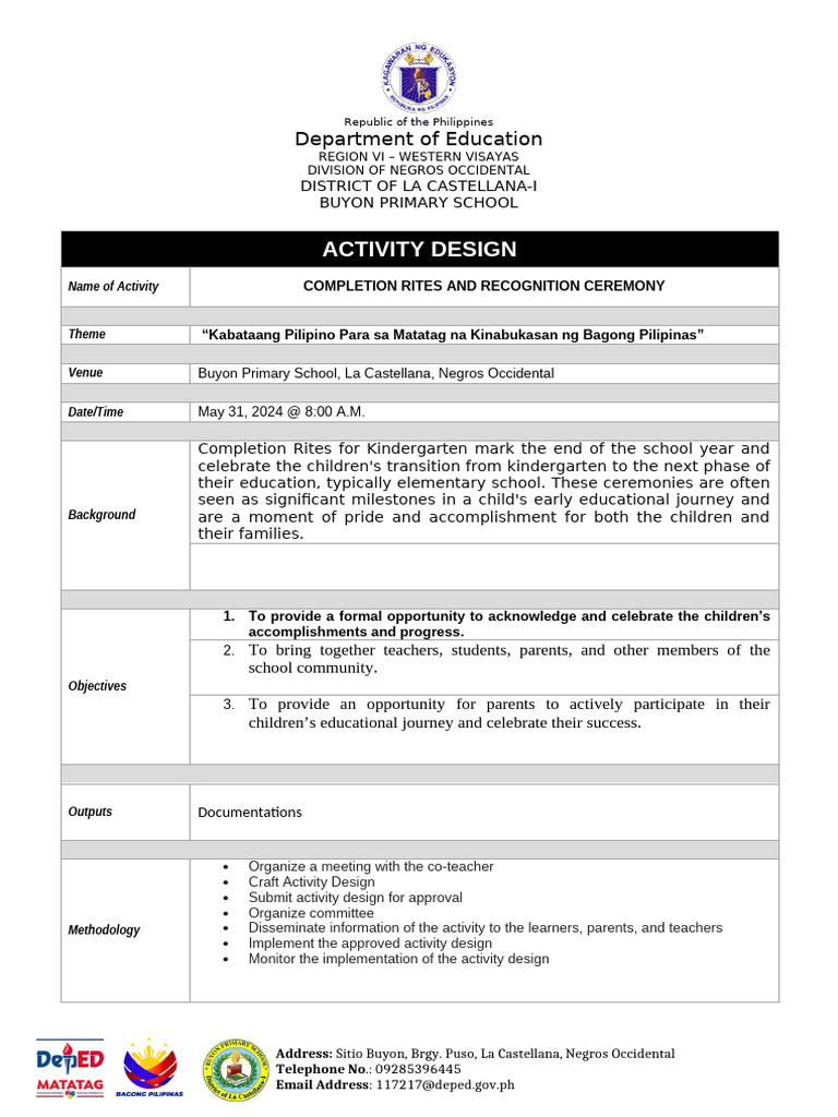 Activity Design Completion Rites - FINAL | PDF