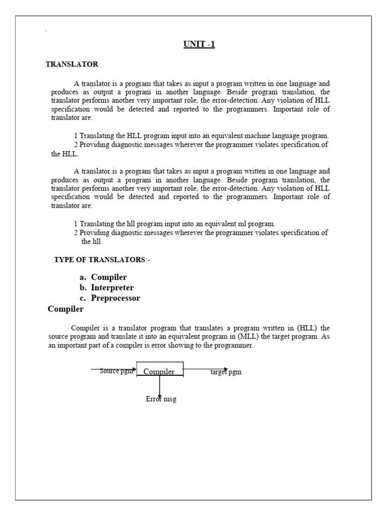 Compiler Design Unit-1 | PDF | Parsing | Computers Compiler Design Unit-1 | PDF | Parsing | Computers