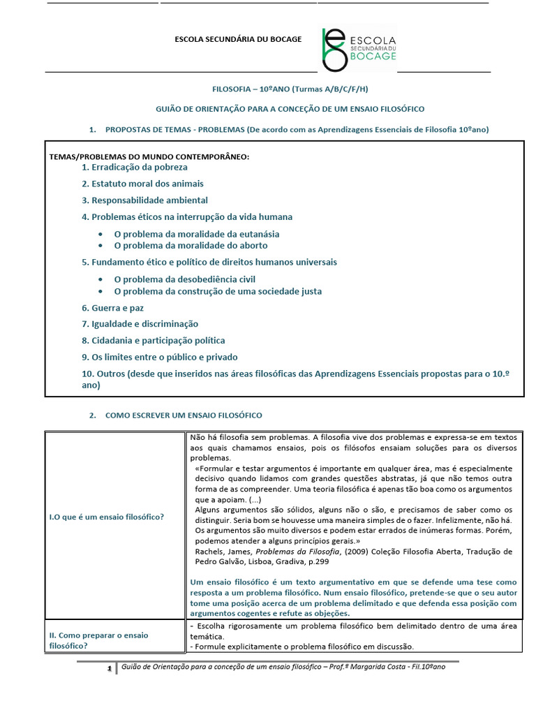 Guião Ensaio Filosófico +abstract Fil.10 - 2022.2023+ | PDF