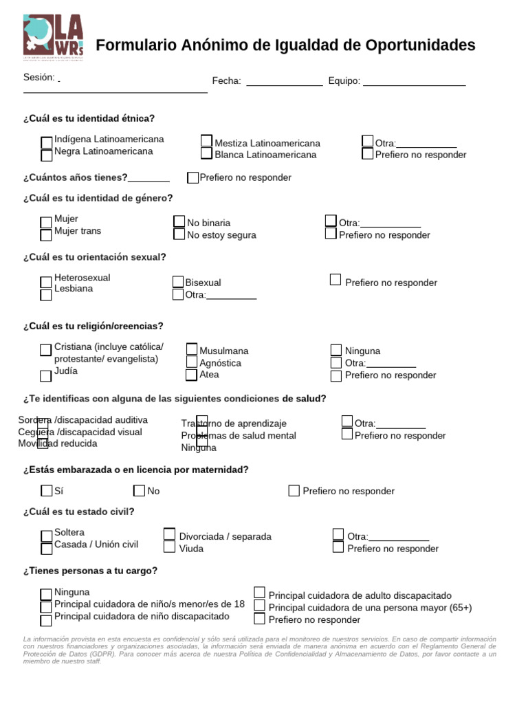 2a. Formulario Anonimo de Igualdad de Oportunidades | PDF