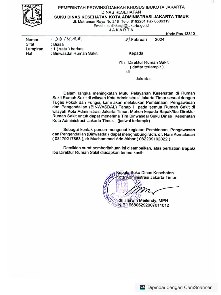 Surat Binwasdal RS Tahun 2024 | PDF