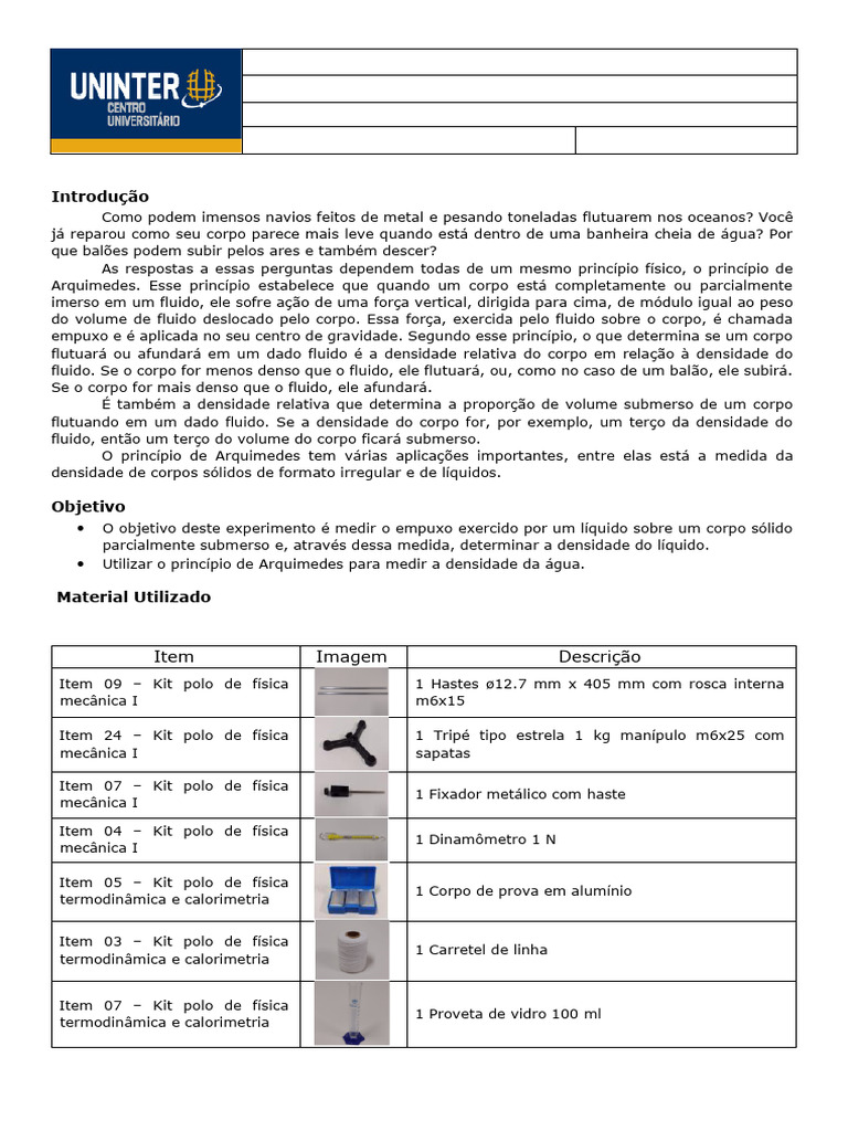 1722817653961+ATIVIDADE PRATICA - Fisica Termodinamica e Ondas - Empuxo - Kit Polo - BI - 2024 | PDF