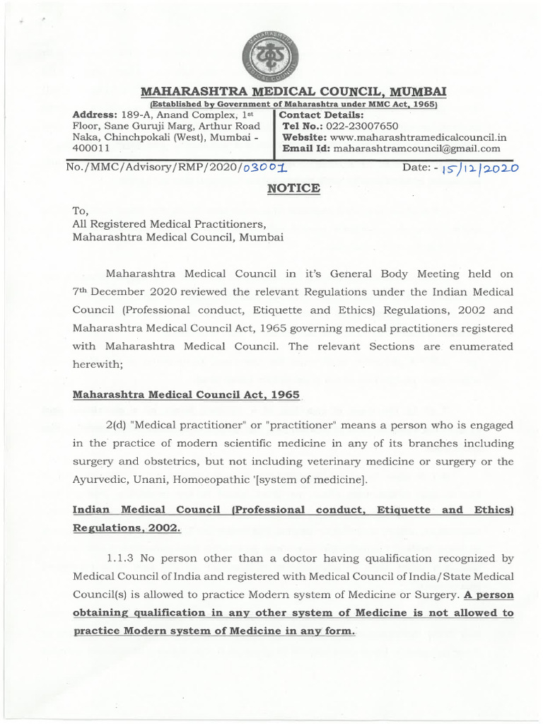 Notifications - 15122020 - Notice Regarding Practise of Modern Medicine ...