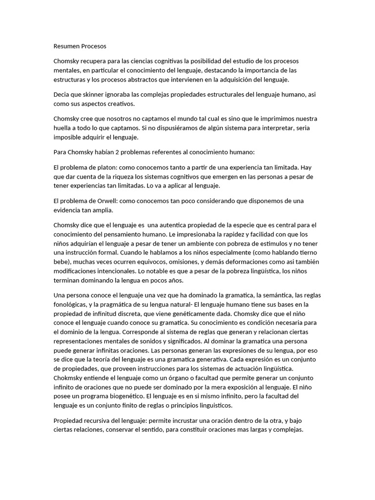 Resumen Procesos 4 Lenguaje (1730) | PDF