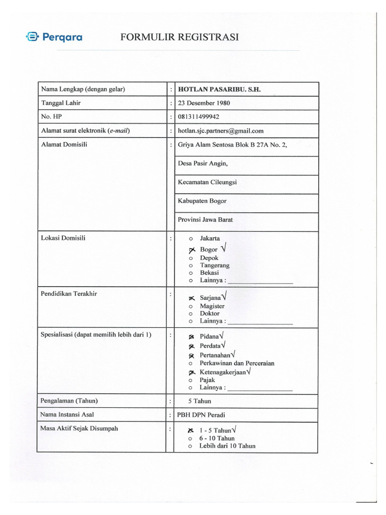 Formulir Registrasi | PDF