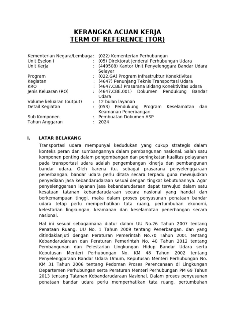 TOR Pembuatan Dokumen ASP 2024 | PDF