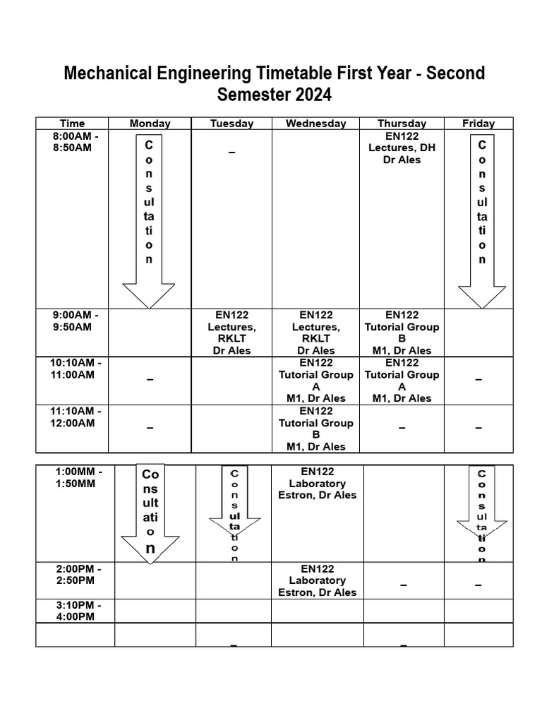 Timetable Semester II 2024-Rev | PDF