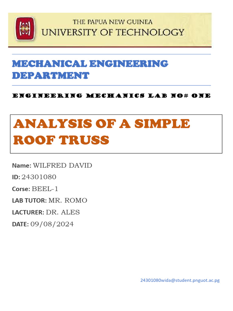 Lab One On Simple Truss Analyisis | PDF | Truss | Force