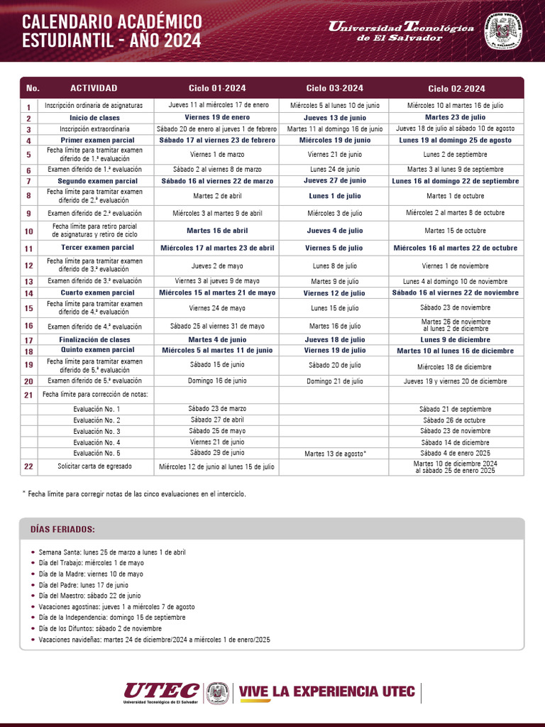 UTEC_Calendario_Academico_2024 | PDF