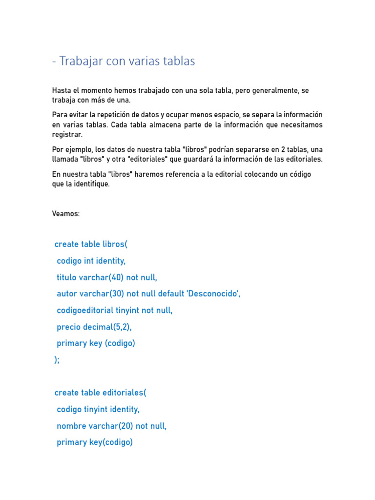 30 - Trabajar Con Varias Tablas | PDF | SQL | Bases de datos