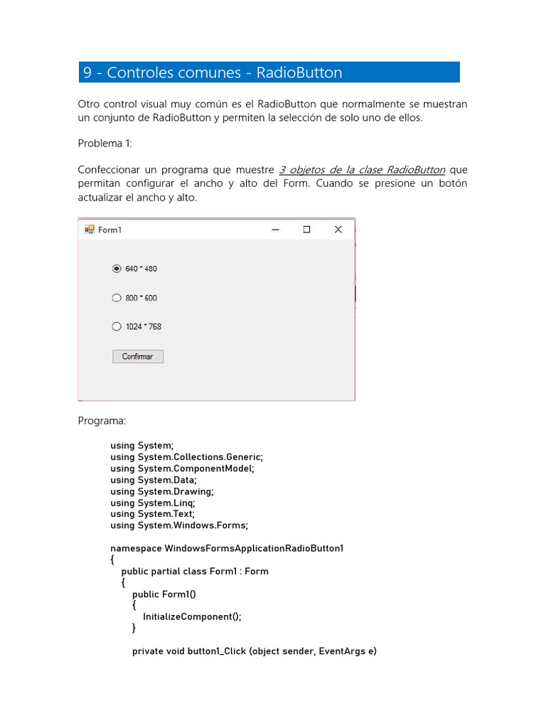 9 - Controles Comunes - RadioButton | PDF