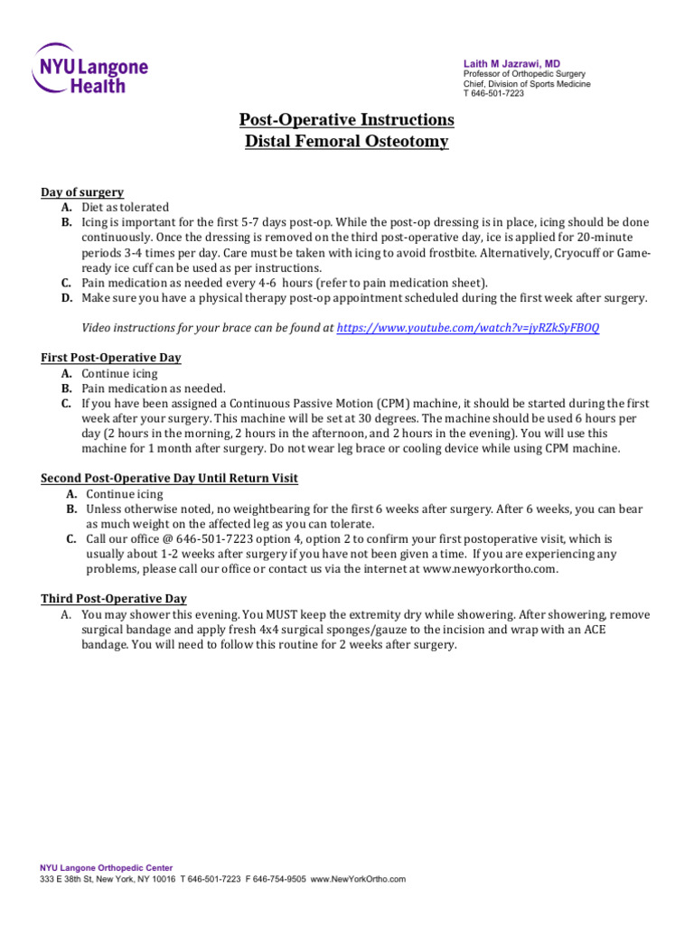 Distal Femoral Osteotomy Post Op Instructions and Rehab 14jan | PDF ...