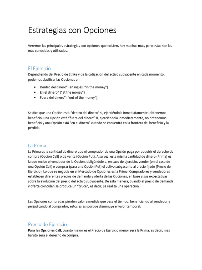 Estrategias Básicas con Opciones | PDF | Opción (Finanzas) | Negocios