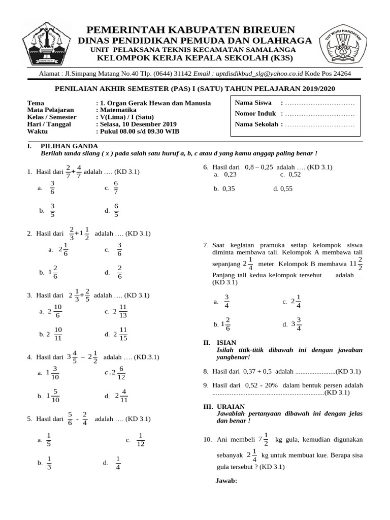 Soal Kelas 5 Tema 1 MMK | PDF