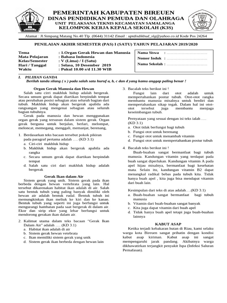 Soal Kelas 5 Tema 1 Bindo | PDF