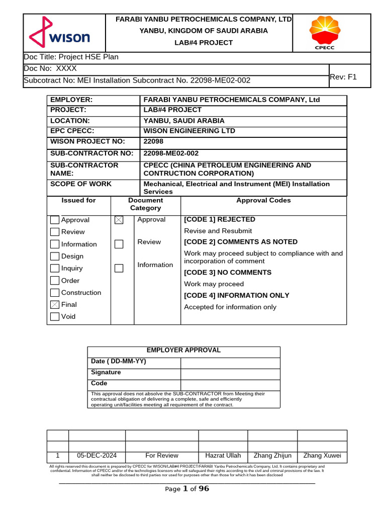 CPECC - Project HSE Plan | PDF