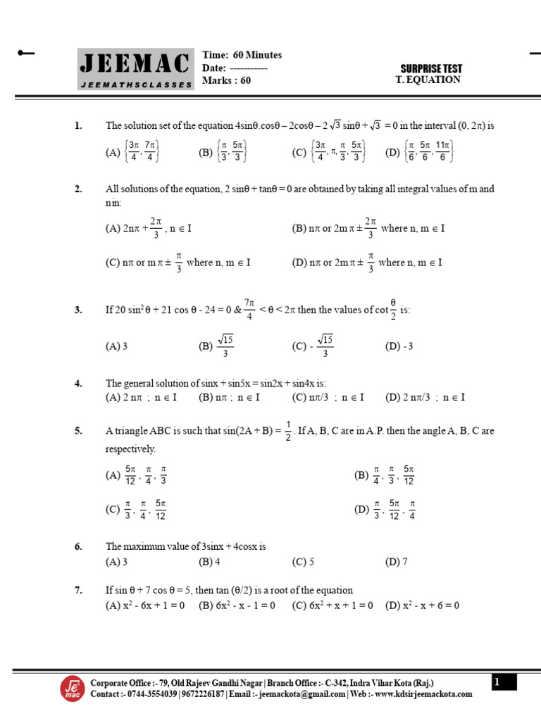 Trigo. Equation Surprise Test | PDF | Teaching Methods & Materials