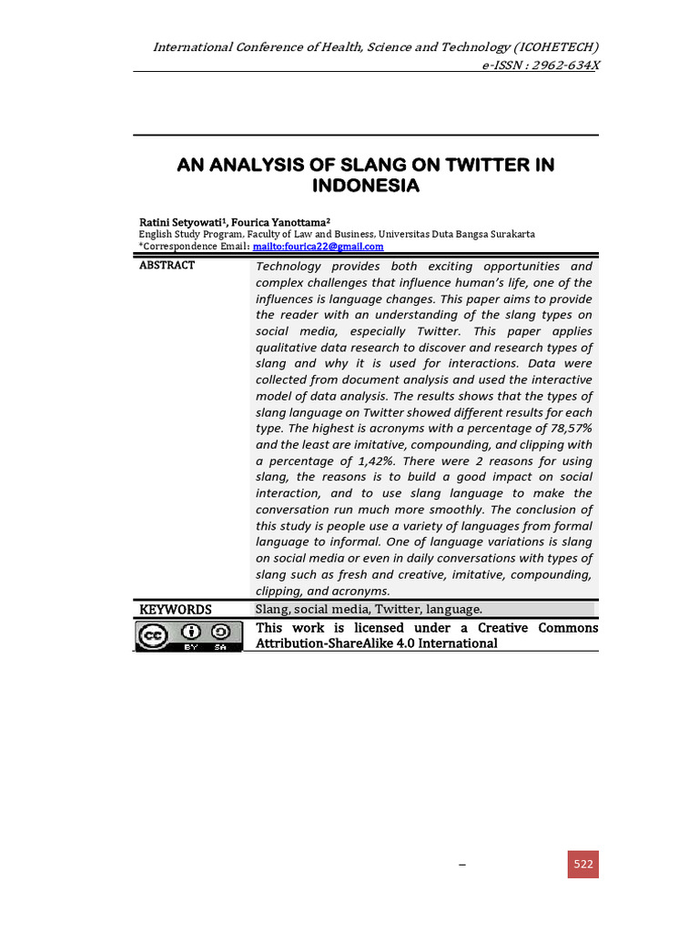 An Analysis of Slang On Twitter in | PDF