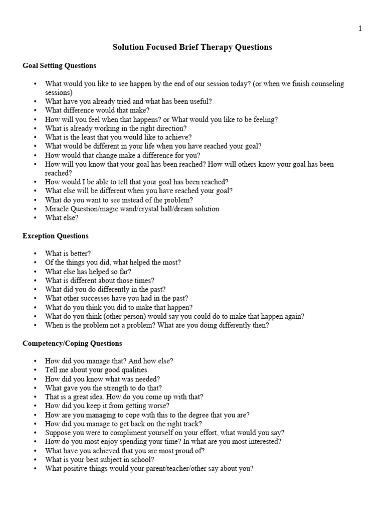Solution Focused Brief Therapy Questions | PDF