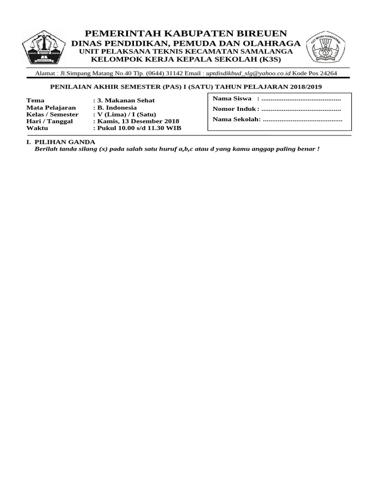Soal Kelas 5 Tema 3 Bindo | PDF