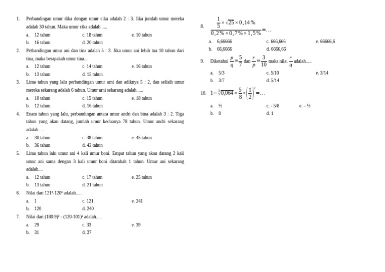 Soal TIU Hitung Cepat Dan Prbndingan Umur 18 Mei 2024 | PDF