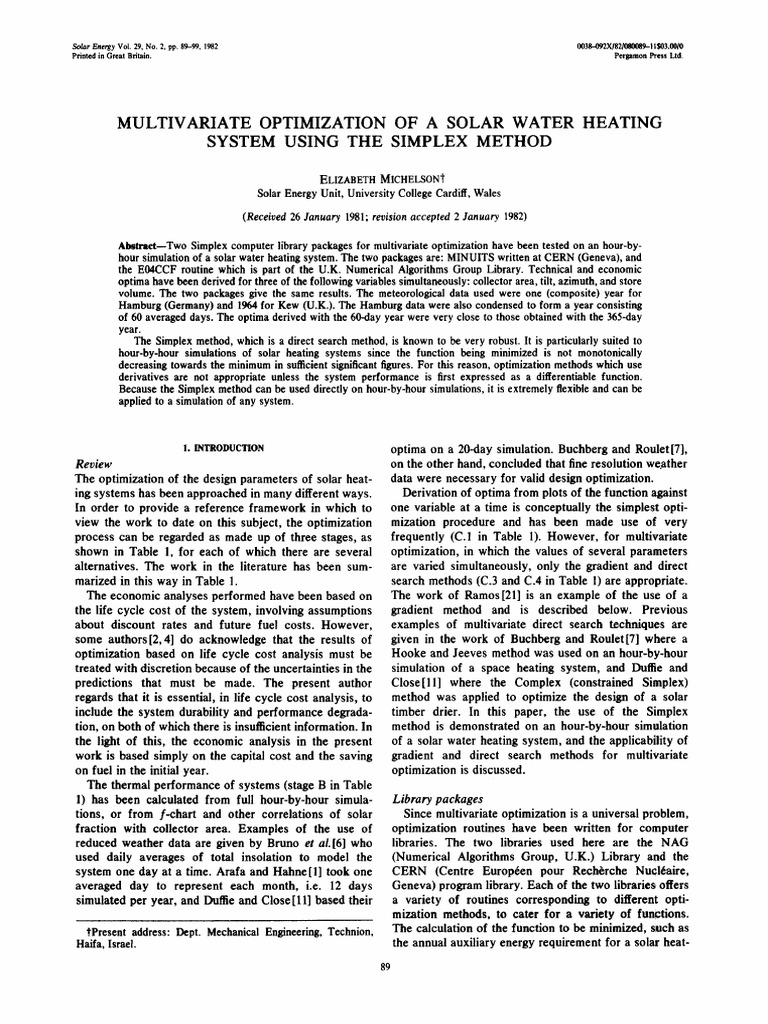 Multivariate Opti of Solar Thermal System Using Simplex | PDF