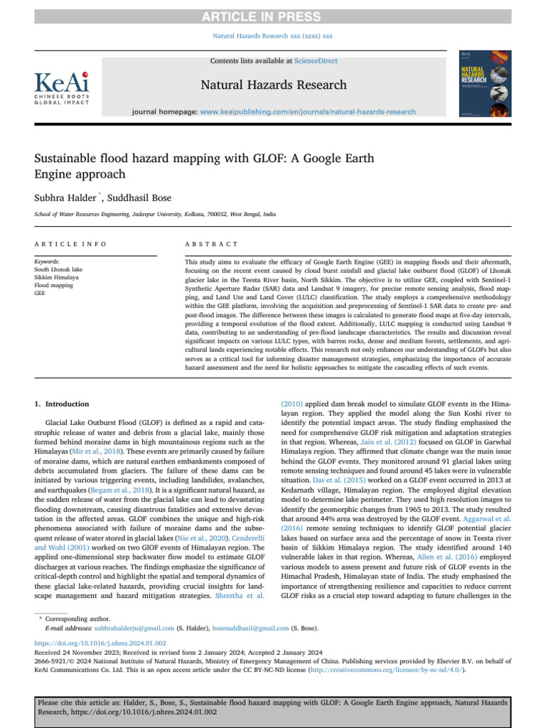 Sustainable Flood Hazard Mapping With GLOF - A Google Earth Engine ...