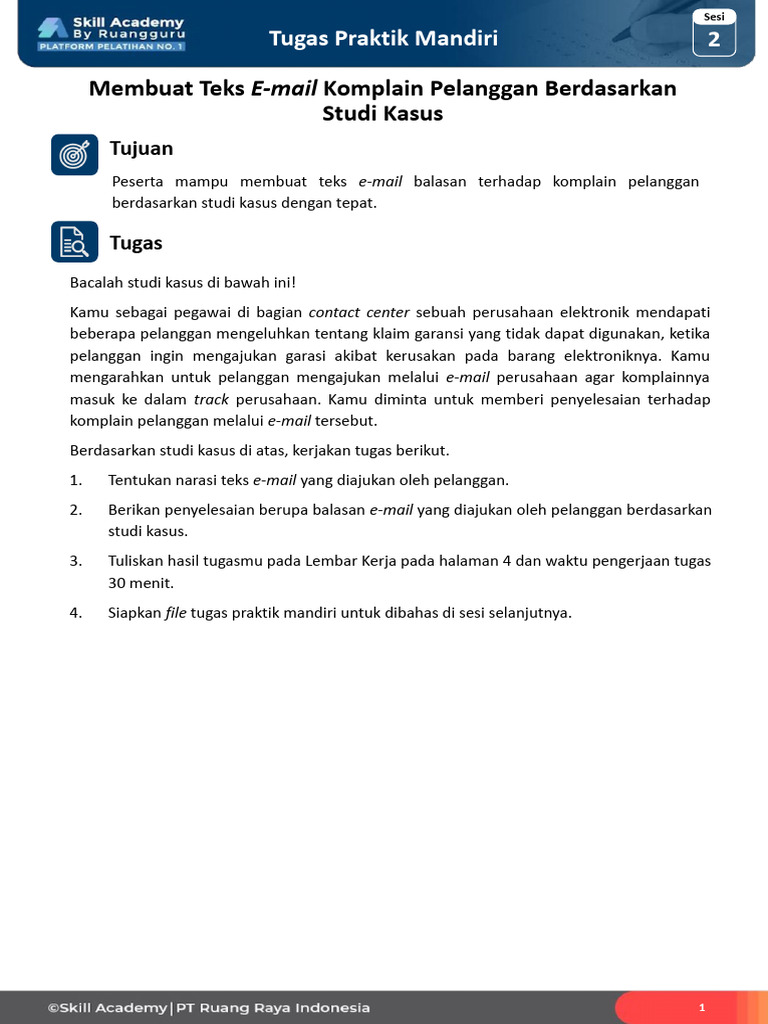 Membuat Teks E-Mail Komplain Pelanggan Berdasarkan Studi Kasus | PDF