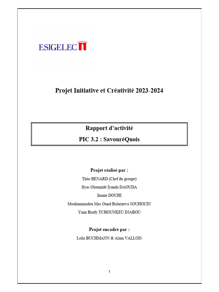 Rapport D'activité Du SavouréQuois de PIC 3.2 | PDF