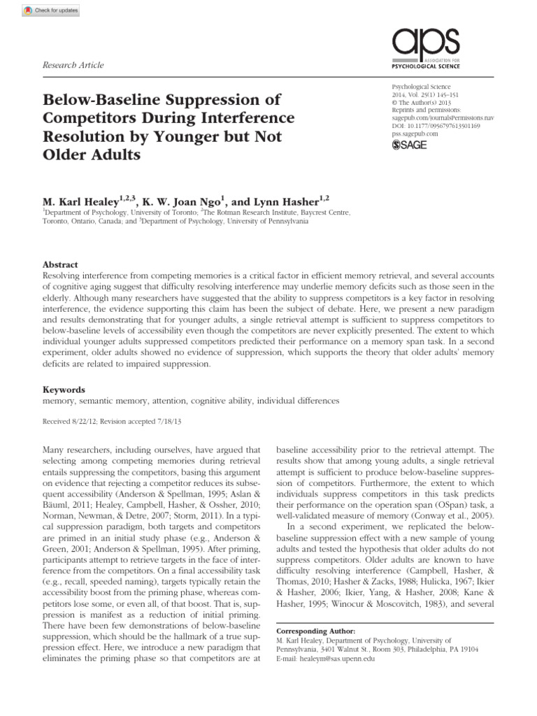 Below-Baseline Suppression of Competitors During Interference Resolution by Younger But Not ...